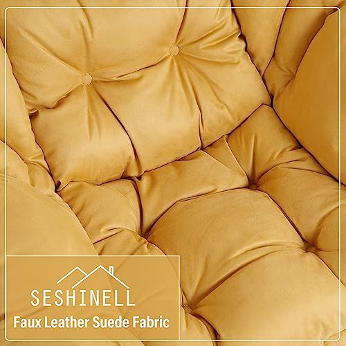 SESHINELL Faux Leather Lazy Chair with Ottoman, Suede Modern Accent Chair Contemporary Lounge Leisure Sofa Chair with Armrests, Reading Chair and Folding Footstool Set for Living Room, Bedroom, Yellow