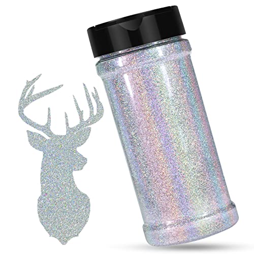 HTVRONT Holographic Extra Fine Glitter - 200g/7oz Silver Glitter for Crafts, 0.008"Portable Ultra Fine Glitter for Resin, Nails, Tumblers, Ornaments, Body, Candle, Cosmetic, Slime Glitter Powder