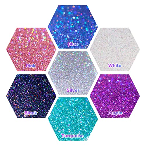 HTVRONT Holographic Extra Fine Glitter - 200g/7oz Silver Glitter for Crafts, 0.008"Portable Ultra Fine Glitter for Resin, Nails, Tumblers, Ornaments, Body, Candle, Cosmetic, Slime Glitter Powder