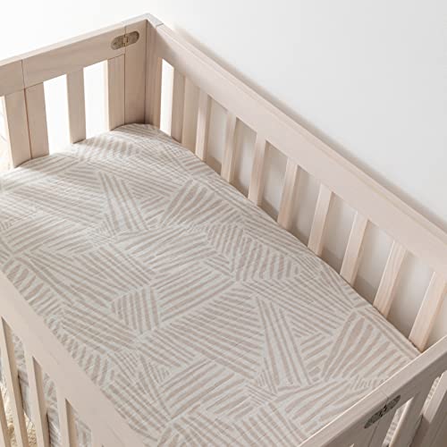 Babyletto 100% Organic Cotton Mini Crib Sheet, GOTS-Certified, Fitted 360°, Ultra-Soft and Breathable Muslin - Oat Stripe