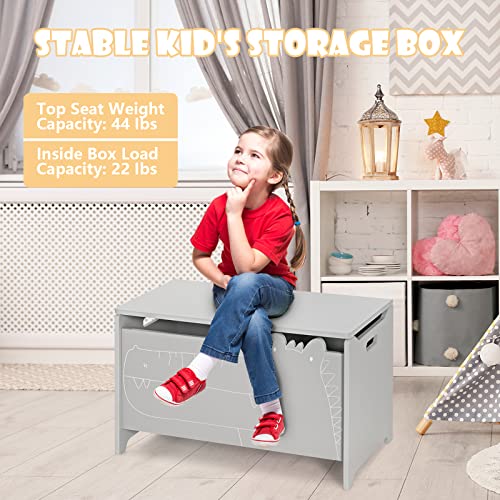 INFANS Wooden Toy Chest, Wide Kids Toy Box Storage Space with Safety Hinge Handles, Toddler Cabinet Organizer for Bedroom Playroom Living Room Entryway