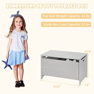 INFANS Wooden Toy Chest, Wide Kids Toy Box Storage Space with Safety Hinge Handles, Toddler Cabinet Organizer for Bedroom Playroom Living Room Entryway