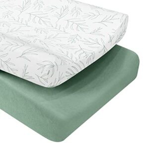 babebay changing pad cover, ultra soft jersey knit cotton diaper change table pad covers for baby girls and boys, 2 pack (sage green)