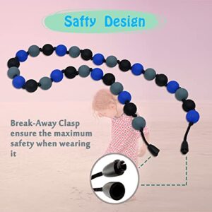 Sensory Chew Necklace for Kids, 2 Pcs Chewy Necklaces for Boys and Girls with Autism ADHD SPD, Silicone Fidget Teether Necklace for Toddler Teens to Reduces Anxiety and Stress