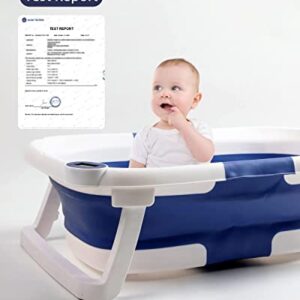 NAPEI Collapsible Baby Bathtub,Baby Bath Tub with Soft Cushion & Thermometer,Portable Travel Bathtub with Drain Hole,Durable Baby Bathtub Newborn to Toddler 0-36 Months(Blue+ Floating Soft Cushion)