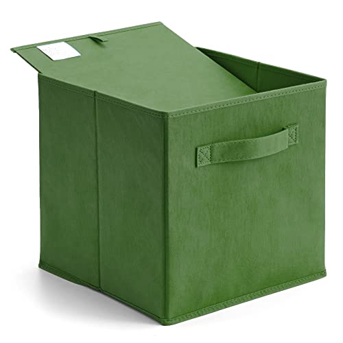 EZOWare Set of 4 Foldable Fabric Basket Bins, Collapsible Storage Organizer Cube 10.5 x 10.5 x 11 inch for Nursery, Playroom, Kids, Living Room - (Kale Green)