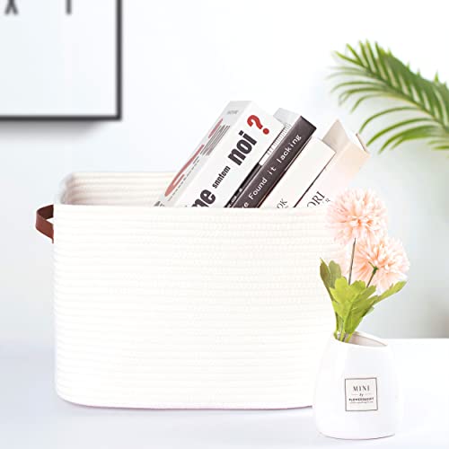 MINTWOOD Design 3-Pack Storage Baskets for Shelves, Playroom and Classroom Storage Basket, Book Basket, Decorative Cube Bins, Woven Closet Organizers, Nursery Baskets, Creamy White with Handles