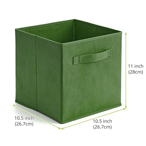 EZOWare Set of 4 Foldable Fabric Basket Bins, Collapsible Storage Organizer Cube 10.5 x 10.5 x 11 inch for Nursery, Playroom, Kids, Living Room - (Kale Green)