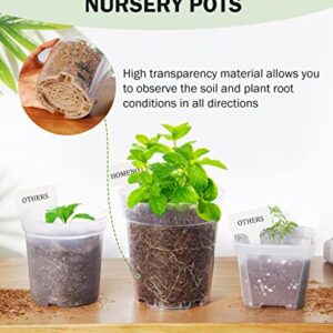 homenote Clear Nursery Pots, 60 Packs 3 Inches Seedling Pots with Drainage Holes, High Transparency Plant Pots Durable Seed Starter Pots Reusable for Plants Vegetables with Bonus 20 Plant Labels