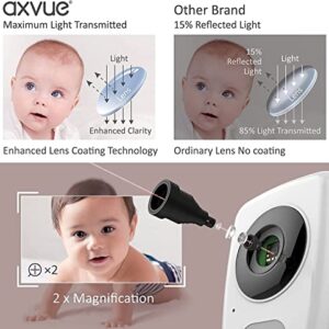 Axvue Video Baby Monitor, Comfortable Slim Design Handheld Enclosure, 5.0" Screen Monitor & 2 Camera, Range up to 1000ft, 8 Hour Battery Life, 2-Way Talk, Night Vision, Temperature Monitor, No WiFi.