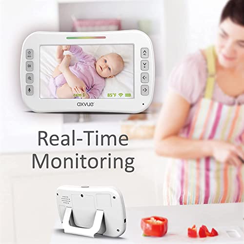 Axvue Video Baby Monitor, Comfortable Slim Design Handheld Enclosure, 5.0" Screen Monitor & 2 Camera, Range up to 1000ft, 8 Hour Battery Life, 2-Way Talk, Night Vision, Temperature Monitor, No WiFi.