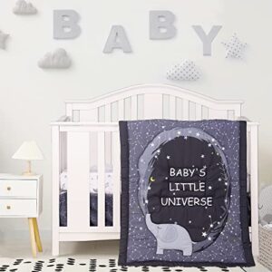 baevellery crib bedding set for boys girls soft cute 3piece toddler baby bedding crib sets for boys space elephant black grey | crib comforter, fitted sheet, dust ruffle