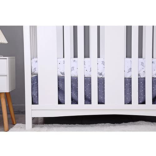 Baevellery Crib Bedding Set for Boys Girls Soft Cute 3Piece Toddler Baby Bedding Crib Sets for Boys Space Elephant Black Grey | Crib Comforter, Fitted Sheet, Dust Ruffle