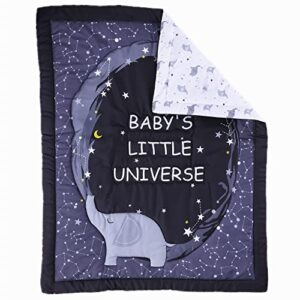 Baevellery Crib Bedding Set for Boys Girls Soft Cute 3Piece Toddler Baby Bedding Crib Sets for Boys Space Elephant Black Grey | Crib Comforter, Fitted Sheet, Dust Ruffle