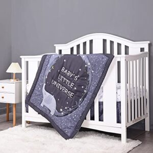 Baevellery Crib Bedding Set for Boys Girls Soft Cute 3Piece Toddler Baby Bedding Crib Sets for Boys Space Elephant Black Grey | Crib Comforter, Fitted Sheet, Dust Ruffle