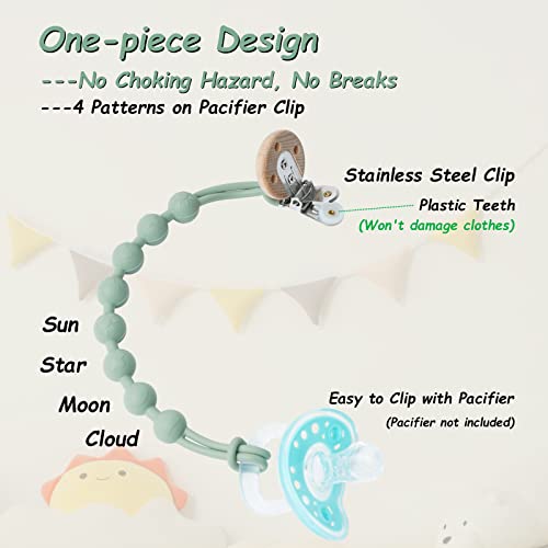 Silicone Pacifier Clip, Seposeve 2 Pack Pacifier Holder Clips, Keeps Pacifier Clean, Soft Flexible Pacifier Leash, Binky Clips for Baby Boys and Girls, Durable - High-Toughness, Green White