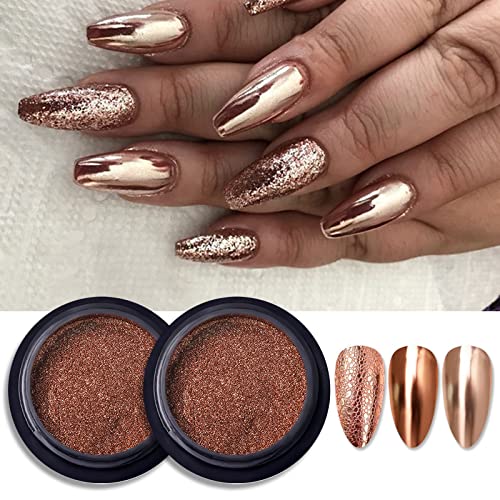 2 Boxes Apple Gold Chrome Nail Powder Metallic Mirror Effect Holographic Aurora Chameleon Pigment Nail Art Glitter for Nail Art Gel Polish Mermaid Unicorn Dipping Powder Decoration Design