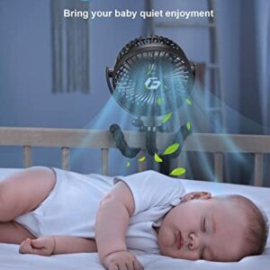 Stroller Fan, 12000mAh Rechargeable Fan Portable, Battery Operated Fan, Baby Car Seat Fan with Timming, Low Noise, Flexible Tripod, Personal Small Fans For Stroller, Office, Beach, Bed, Camping