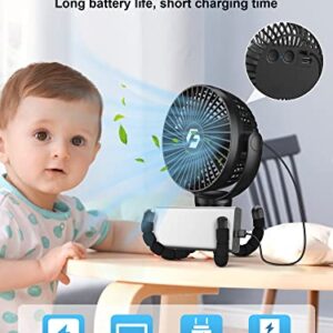 Stroller Fan, 12000mAh Rechargeable Fan Portable, Battery Operated Fan, Baby Car Seat Fan with Timming, Low Noise, Flexible Tripod, Personal Small Fans For Stroller, Office, Beach, Bed, Camping