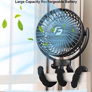 Stroller Fan, 12000mAh Rechargeable Fan Portable, Battery Operated Fan, Baby Car Seat Fan with Timming, Low Noise, Flexible Tripod, Personal Small Fans For Stroller, Office, Beach, Bed, Camping