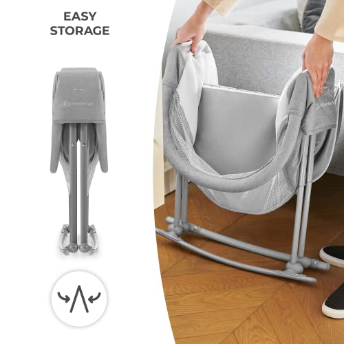 Kinderkraft LOVI Travel Bassinet for Baby in Grey, Portable Folding Baby Bed with Built-in Mosquito net, Adjustable Hood and an Additional Cradle Function