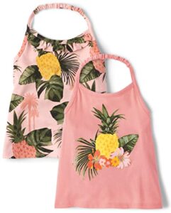 the children's place baby tolder girls halter tank tops 2 pack, pineapple, 3t