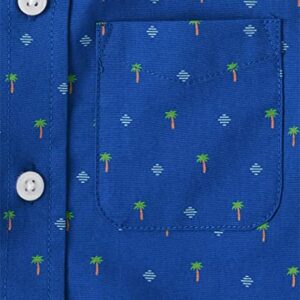 The Children's Place Baby Toddler Boys Short Sleeve Button Down Shirt, Blue Palm Trees, 4T