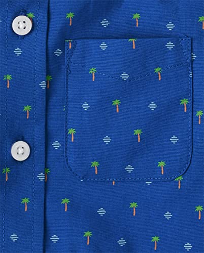 The Children's Place Baby Toddler Boys Short Sleeve Button Down Shirt, Blue Palm Trees, 4T