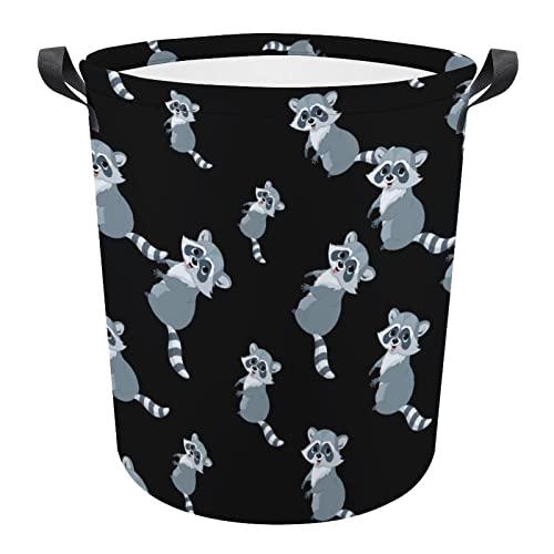 Cute Cartoon Raccoon Foldable Laundry Basket Waterproof Hamper Storage Bin Bag with Handle 16.5"x 16.5"x 17"