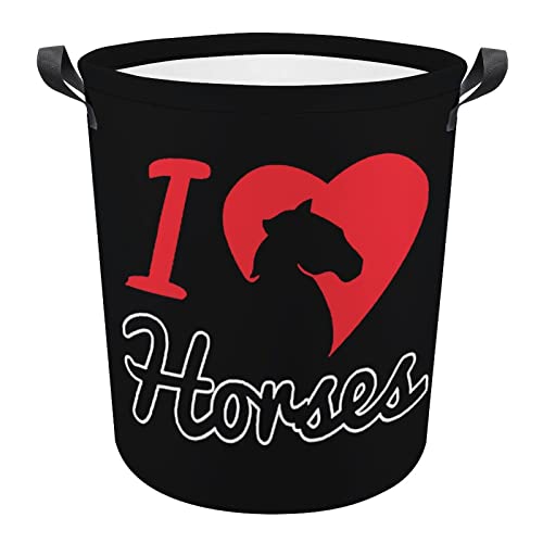 I Love Horse Foldable Laundry Basket Waterproof Hamper Storage Bin Bag with Handle 16.5"x 16.5"x 17"