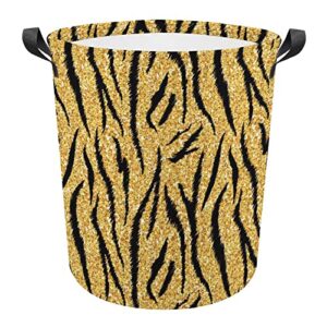 golden tiger skin foldable laundry basket waterproof hamper storage bin bag with handle 16.5"x 16.5"x 17"