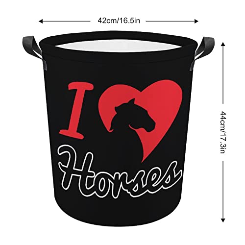 I Love Horse Foldable Laundry Basket Waterproof Hamper Storage Bin Bag with Handle 16.5"x 16.5"x 17"