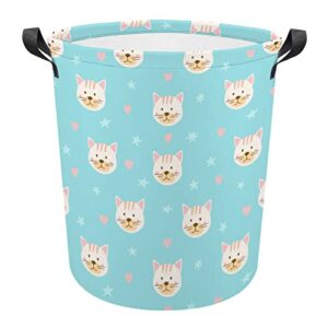 cat faces and stars foldable laundry basket waterproof hamper storage bin bag with handle 16.5"x 16.5"x 17"