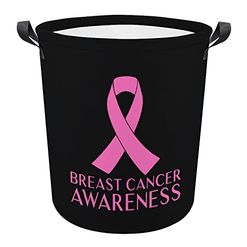 Pink Breast Cancer Awareness Foldable Laundry Basket Waterproof Hamper Storage Bin Bag with Handle 16.5"x 16.5"x 17"