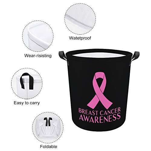 Pink Breast Cancer Awareness Foldable Laundry Basket Waterproof Hamper Storage Bin Bag with Handle 16.5"x 16.5"x 17"