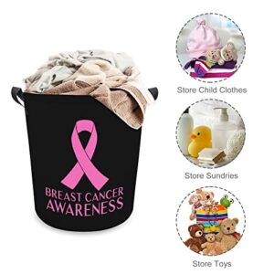 Pink Breast Cancer Awareness Foldable Laundry Basket Waterproof Hamper Storage Bin Bag with Handle 16.5"x 16.5"x 17"