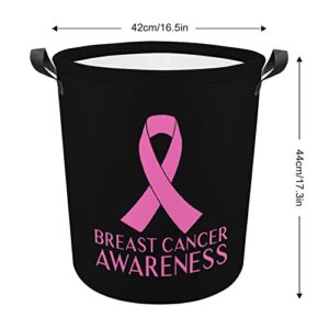 Pink Breast Cancer Awareness Foldable Laundry Basket Waterproof Hamper Storage Bin Bag with Handle 16.5"x 16.5"x 17"