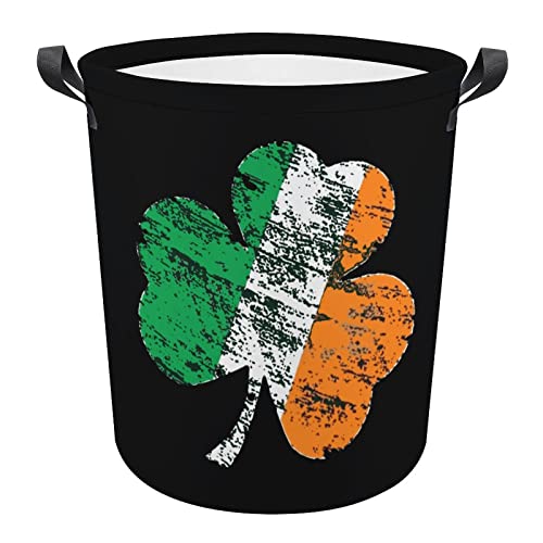 Irish Shamrock Foldable Laundry Basket Waterproof Hamper Storage Bin Bag with Handle 16.5"x 16.5"x 17"