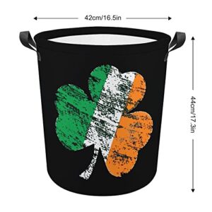 Irish Shamrock Foldable Laundry Basket Waterproof Hamper Storage Bin Bag with Handle 16.5"x 16.5"x 17"