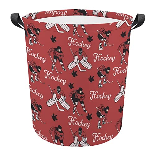 Canadian Hockey Players Foldable Laundry Basket Waterproof Hamper Storage Bin Bag with Handle 16.5"x 16.5"x 17"