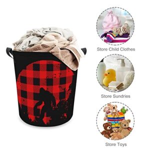 Bigfoot Buffalo Plaid Full Moon Foldable Laundry Basket Waterproof Hamper Storage Bin Bag with Handle 16.5"x 16.5"x 17"