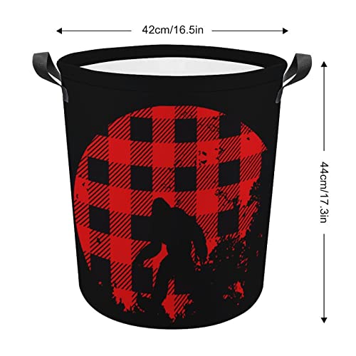 Bigfoot Buffalo Plaid Full Moon Foldable Laundry Basket Waterproof Hamper Storage Bin Bag with Handle 16.5"x 16.5"x 17"