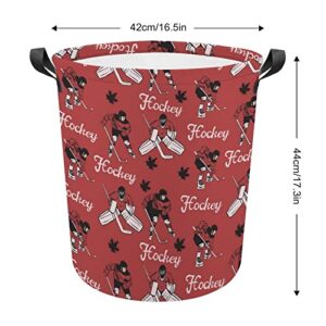 Canadian Hockey Players Foldable Laundry Basket Waterproof Hamper Storage Bin Bag with Handle 16.5"x 16.5"x 17"