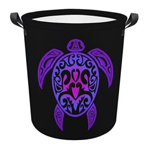 tribal sea turtle foldable laundry basket waterproof hamper storage bin bag with handle 16.5"x 16.5"x 17"