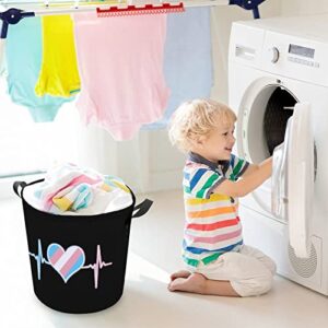 Transgender Flag Heart Beat Foldable Laundry Basket Waterproof Hamper Storage Bin Bag with Handle 16.5"x 16.5"x 17"