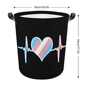 Transgender Flag Heart Beat Foldable Laundry Basket Waterproof Hamper Storage Bin Bag with Handle 16.5"x 16.5"x 17"