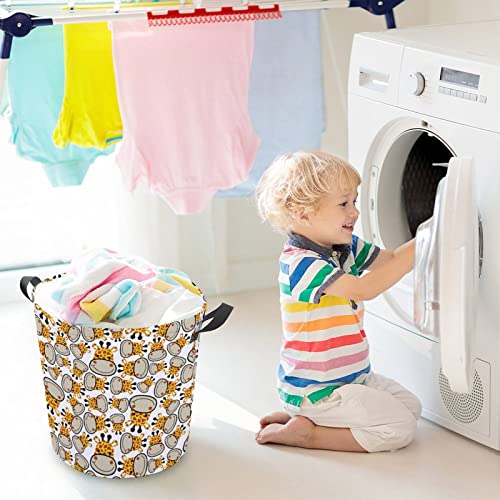 Cartoon Giraffes Head Foldable Laundry Basket Waterproof Hamper Storage Bin Bag with Handle 16.5"x 16.5"x 17"