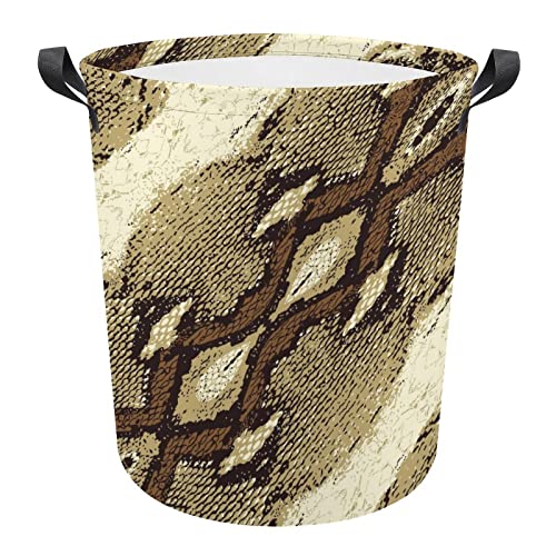 Snake Skin Stripe Pattern Foldable Laundry Basket Waterproof Hamper Storage Bin Bag with Handle 16.5"x 16.5"x 17"