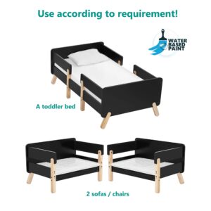 Dream On Me JPMA & Greenguard Gold Certified Osko Convertible Toddler Bed Made with Sustainable New Zealand Pinewood in Black, Non-Toxic Finish