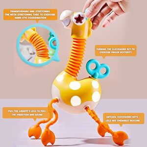 VATOS Baby Sensory Toys Montessori Food Grade Silicone Pull String Activity Toy,Giraffe Toy with Twisting Clockwork & Neck Pop Tube for Fine Motor Skills,Travel Toys for Babies,Infants Toddlers 18M+